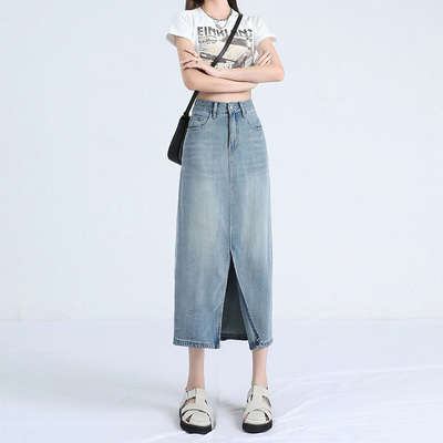 天丝牛仔半身裙子胖mm遮肚显瘦薄