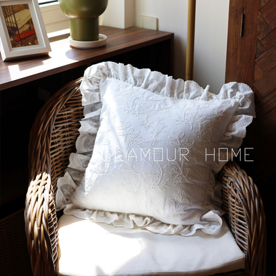 双面重工刺绣花边抱枕靠枕腰枕沙发客厅凳子椅子法式复古荷叶边枕