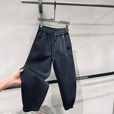 潮牌洗水做旧复古美式束脚卫裤男
