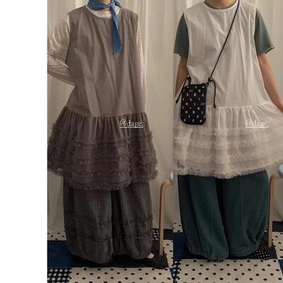 DAGE家春季新款花花边蛋糕马甲裙韩版宽松显瘦大码女百搭马甲裙女