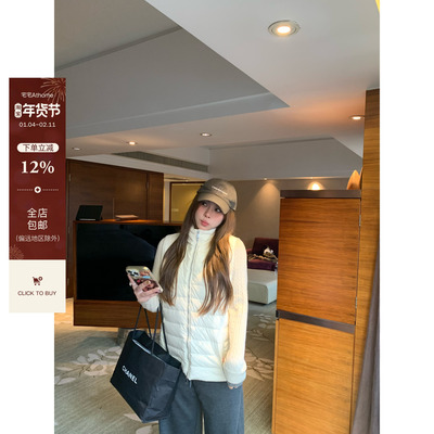 宅宅athome//歌弗加纳 刺绣立领拉链羽绒马甲刺绣排骨羽绒服外套