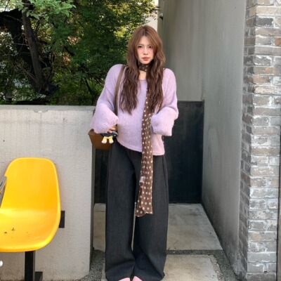 宅宅athome//调性拉满 高级灰色西装弯刀裤高腰百搭阔腿裤长裤