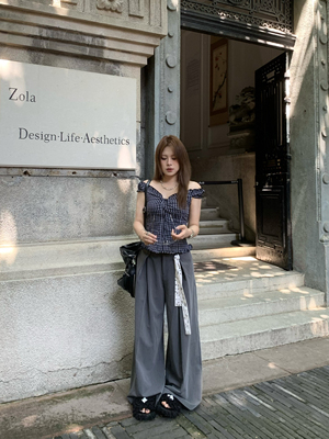 宅宅athome//时髦阻击 高腰直筒宽松显瘦西装裤休闲垂感拖地裤