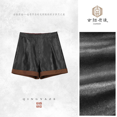 黑胶片！桑蚕丝香云纱新中式短裤！GZ8258