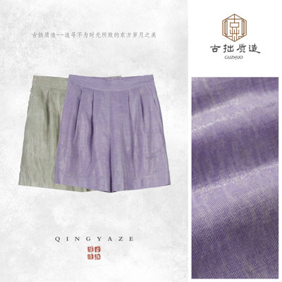 疑是地上霜！色织亚麻烫银新中式松紧腰短裤！GZ8607