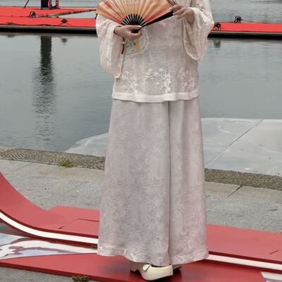 张林根正绢·红毯款大脚裤！桑蚕丝螺钿正绢阔腿大脚裤！GZ7929