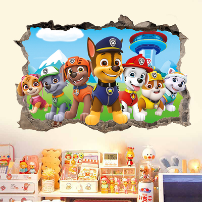 汪汪队儿童墙贴卡通3D立体自粘画儿童房男孩卧室背景墙装饰贴画