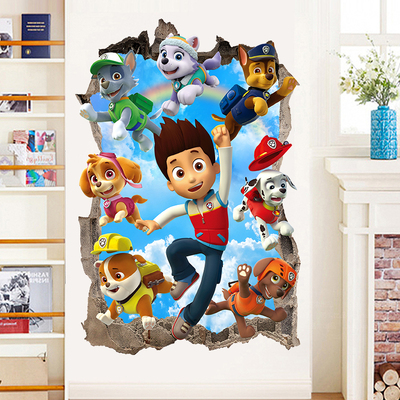 卡通汪汪队墙贴巡逻队3D立体自粘画儿童房男孩卧室背景墙装饰贴画