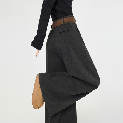 蜜略大码宽松胖MM冬季简约阔腿裤