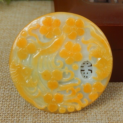 缅甸A货翡翠大马坎黄翡花鸟牌子