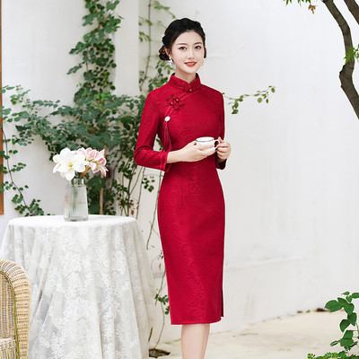 quality cheongsam chinese traditional qipao dress旗袍红色