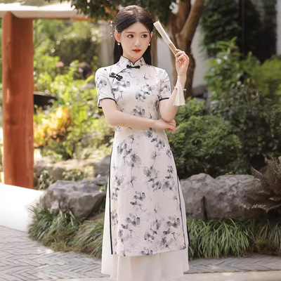 qipao cheongsam women chinese dress素雅旗袍复古民国风优雅