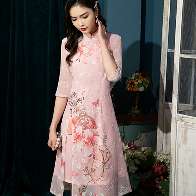 Cheongsam Chinese Qipao Dress旗袍奥黛改良旗袍中长款旗袍2025