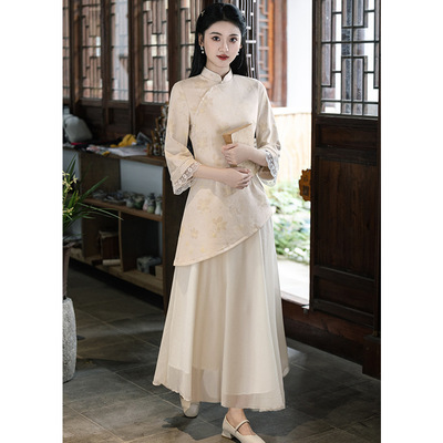 旗袍cheongsam chinese traditional qipao dress新款麂皮绒奥黛