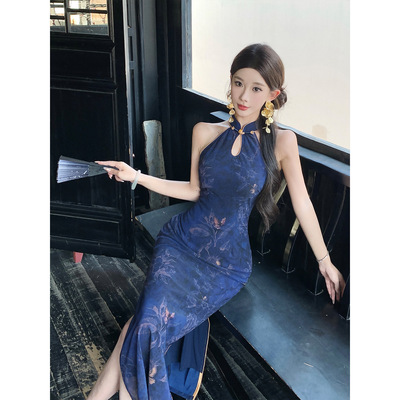 旗袍女qipao cheongsam chinese traditional  dress chipao蓝色