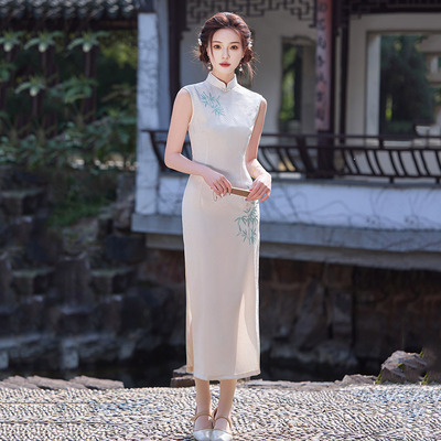 cheongsam chinese traditional qipao dress旗袍刺绣白色国风