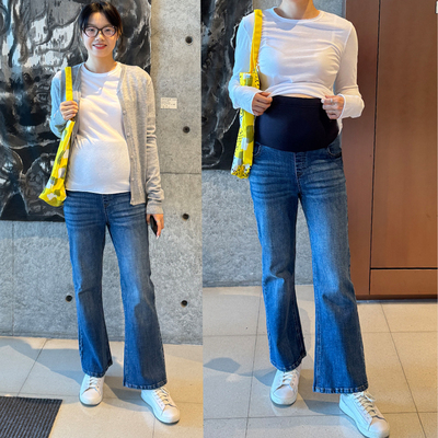 孕佳妮孕妇裤子牛仔裤2026新款春秋外穿直筒微喇休闲裤孕妇装春装