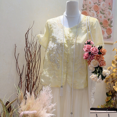 多多上新新中式国风绣花圆领气质短外套(不含下装不配链条)9616