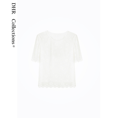 豆豆DC【花间影】下摆蕾丝时尚百搭短袖T恤减龄显瘦打底T-26CT171