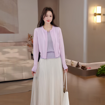 豆豆DE【假两件针织衫】绵羊毛拼接拉链装饰小众上衣-26CM88021