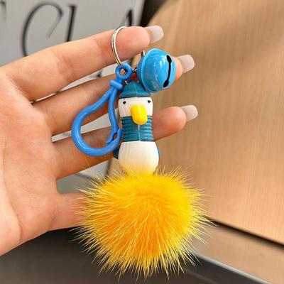 水貂毛皮来鸭车钥匙炼吊坠毛绒娃娃鸭创意奖励礼物书包吊坠