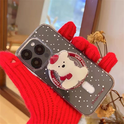 超萌下雪狗狗磁吸支架适用OPPOreno9手机壳10pro软a58/a93/6女72k12x防摔findx7pro/x6/A2pro个性k9创意A1a55