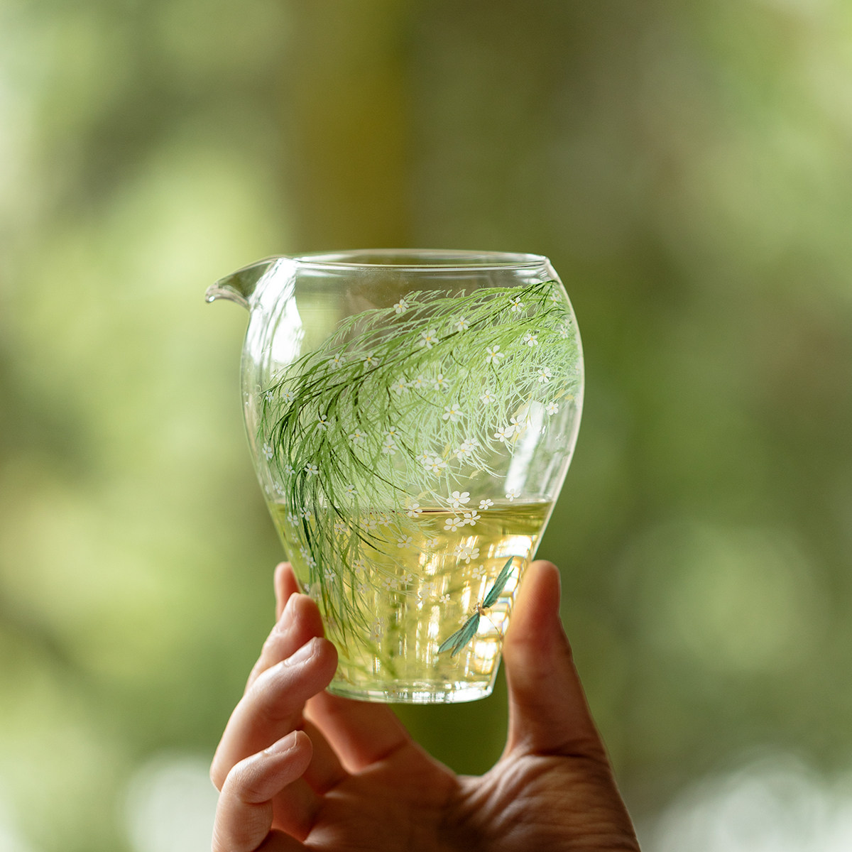 梵汝芊野鹰嘴玻璃公道杯轻奢风花草茶具高硼硅耐热透明茶海分茶器