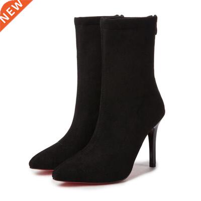Women Sock Boots Pointed Toe Elastic High Slip On Heel Ankle