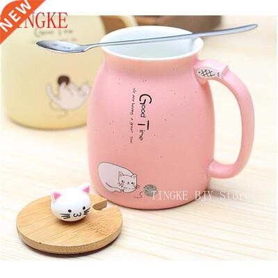 450ml Cartoon Ceramic Cute Cat Cup with Lid and Spoon Coffee