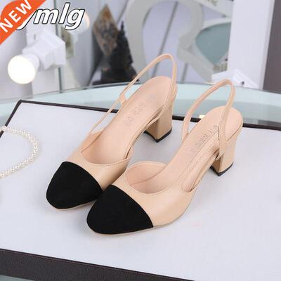 Women Slingbacks Shoes High Heels Thick High Heel Shoes Cow