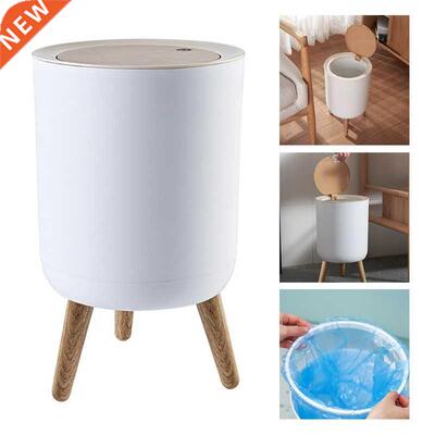 Wooden Trash Can with Lid Press Garbage Rubbish Bin High Foo