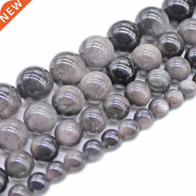 Natural Silver Color Obsidian Stone Round Beads Strand For J