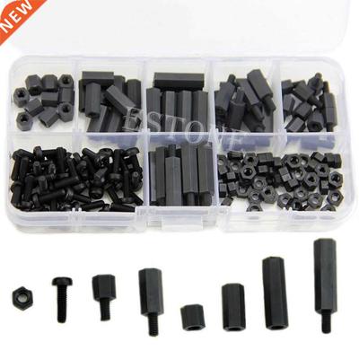 160Pcs M3 Nylon Black M-F Hex Spacers Screw Nut Assortment K