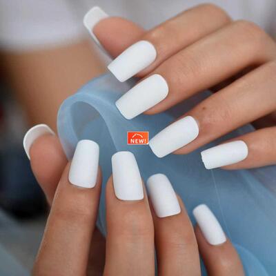 Medium Long Matte Fake Nails White Matt Solid Color Nail Tip