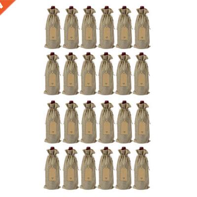 24Pieces Burlap Wine Bags Jute Wine Bottle Bags With Drawstr