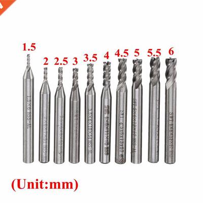 10Pcs/Set 10 Sze 1.5-6mm HSS & Alumnum CNC 4 Flutes Blad