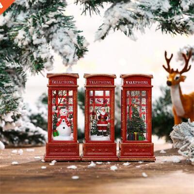 Christmas Ornament Elderly Snowman Telephone Booth Small Oil
