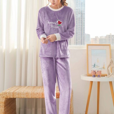 Winter Warm Flannel Women Pajamas Sets Thick Coral Velvet Fe