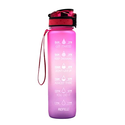 1L Plastic Sports Outdoor Water Bottle With Time Scale Remin