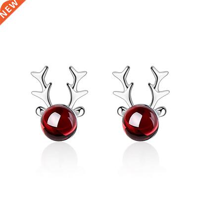 ndy Cute Chrstmas Deer ELK Anmal Garnet 925 Sterlng Slve