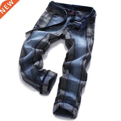 Men	s Jeans Casual Biker Pants Designer Splice Patchw
