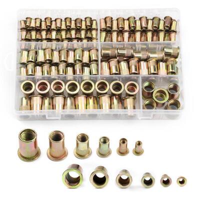165/210PCS Carbon Steel Rivet Nuts Flat Head Rivet Nuts Set