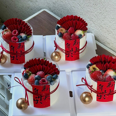 国风2026新年跨年草莓蛋糕装饰