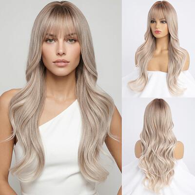 欧美假发女士长发时尚大波浪Women Big Wavy Full Wig With Bangs