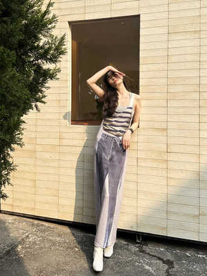 牛仔印花长裙YPROJECT阔腿宽松