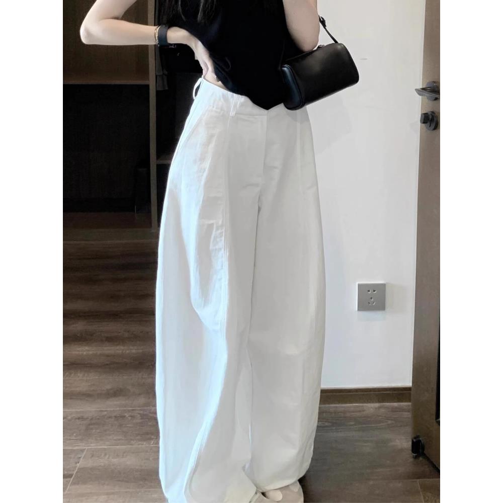 香港白色弯刀工装裤女夏季2025新款薄款高腰显瘦直筒裤宽松阔腿裤