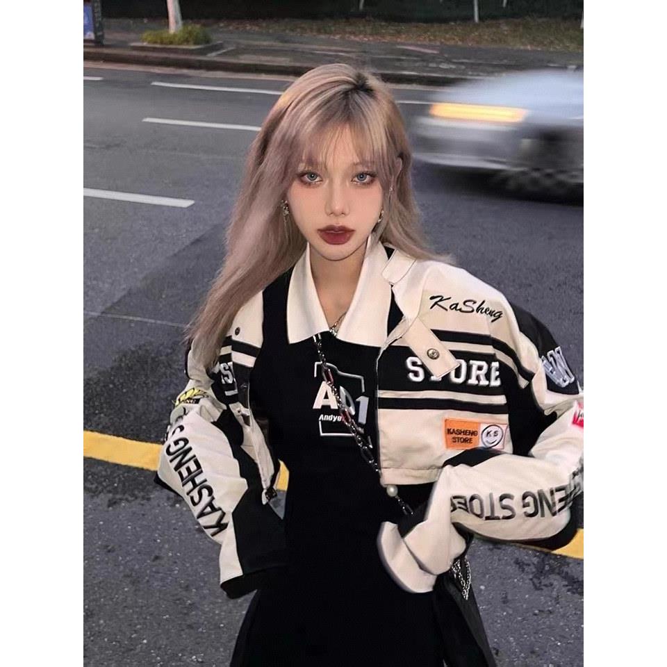 机车棒球服女秋季骑行赛车服夹克美式冲锋衣短款风衣外套