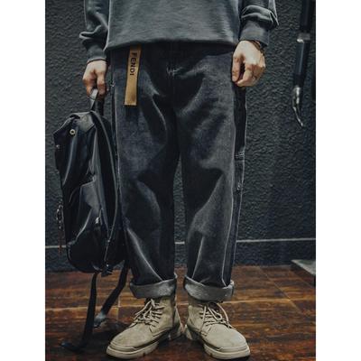 爆款~潮牌it neith BIAS黑色直筒工装牛仔裤男秋冬季大码胖子百搭