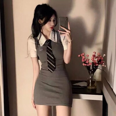 Jkpolo tie, short sleeved waist cinching, slim fit, tight b