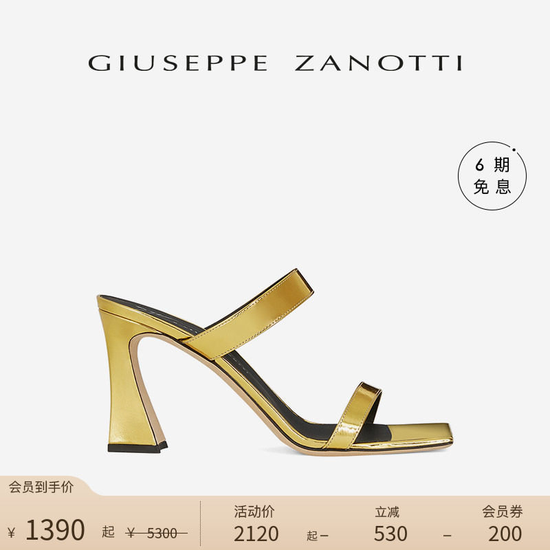 【臻选特惠】Giuseppe Zanotti GZ女士方头马蹄跟粗跟高跟凉鞋